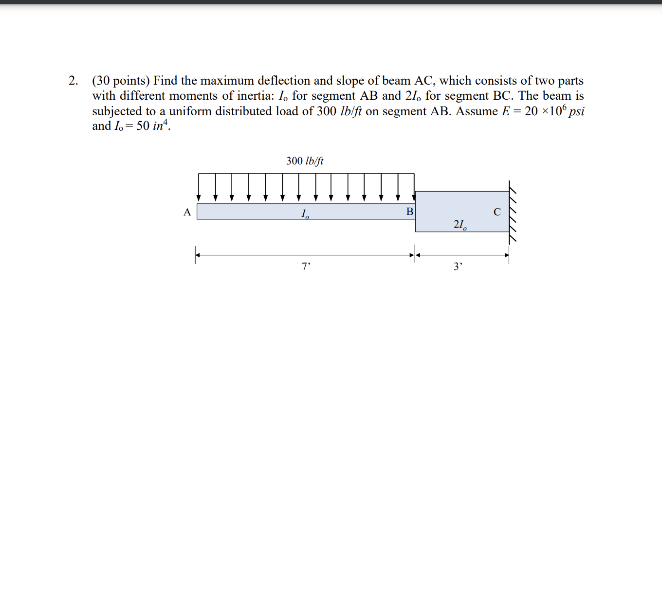 Solved 2. (30 points) Find the maximum deflection and slope | Chegg.com