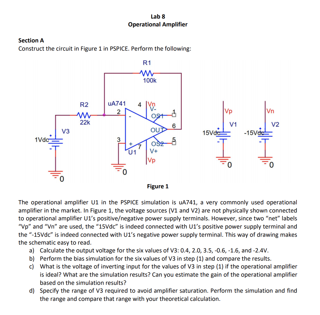 Solved Lab 8 Operational Amplifier Section A Construct the | Chegg.com