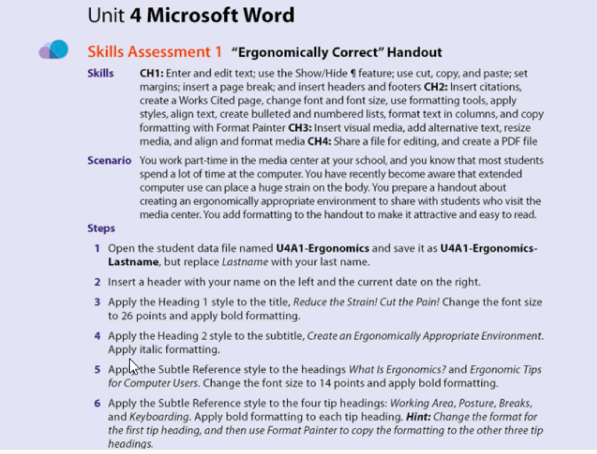 Solved Unit 4 Microsoft Word Skills Assessment 1 | Chegg.com