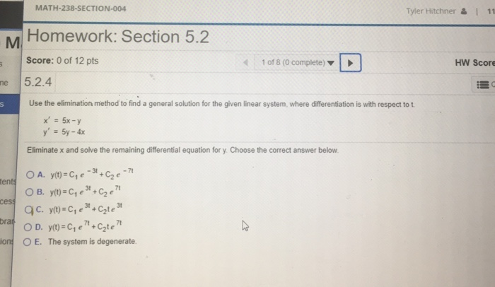 Solved MATH-238-SECTION-004 Tyler Hitchner &1 11 M Homework: | Chegg.com