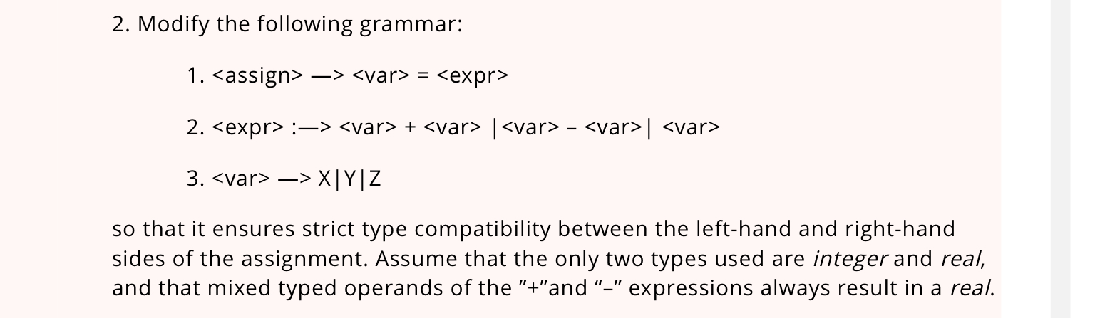 Solved 2. Modify the following grammar: 1. —> = 2. | Chegg.com