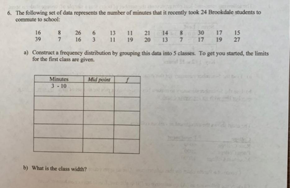 Solved The following set of data represents the number of | Chegg.com
