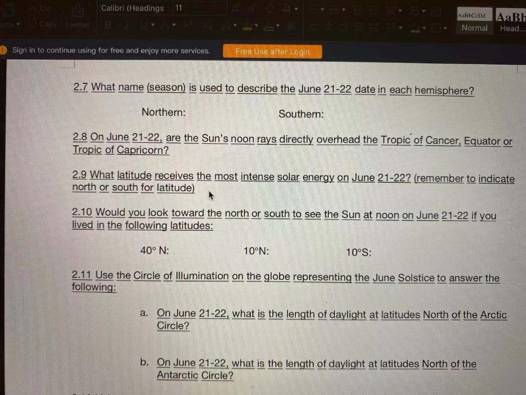 1. The overhead noon Sun is located at the equator on | Chegg.com