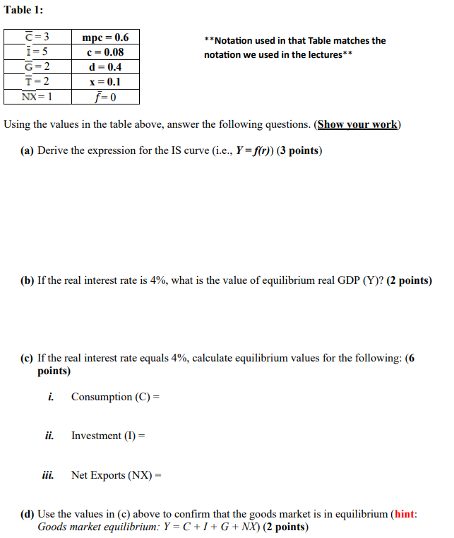 Solved Table 1: ** Notation used in that Table matches the | Chegg.com