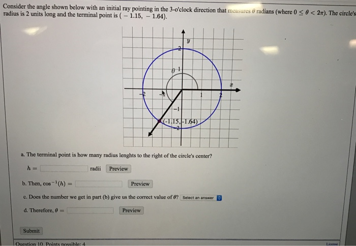 Solved Consider the angle shown below radius is 2 units long | Chegg.com