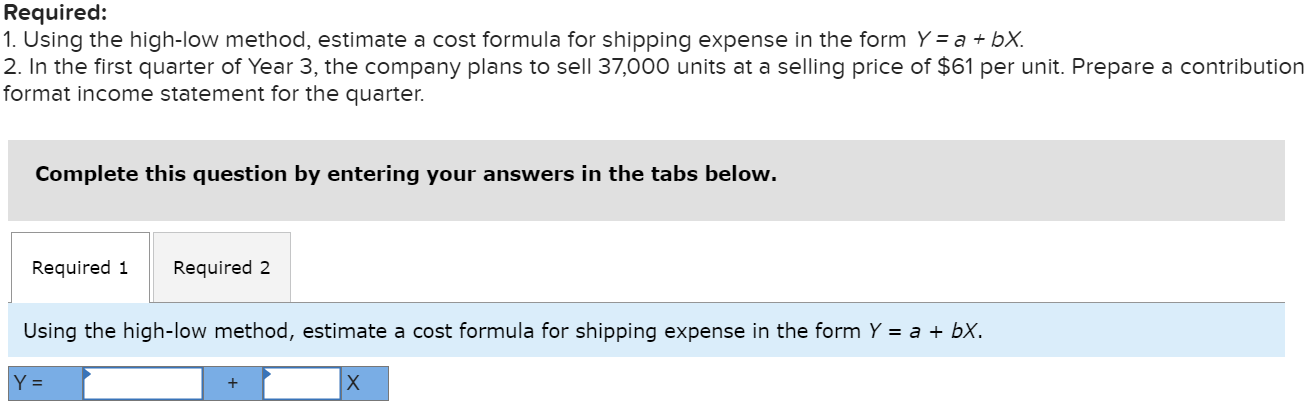 Solved Required 1 Using The High Low Method Estimate A