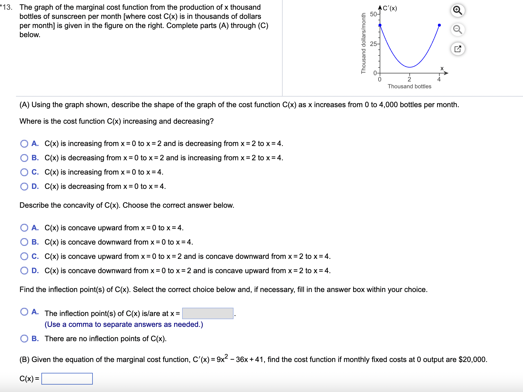 Solved 3. The graph of the marginal cost function from the | Chegg.com