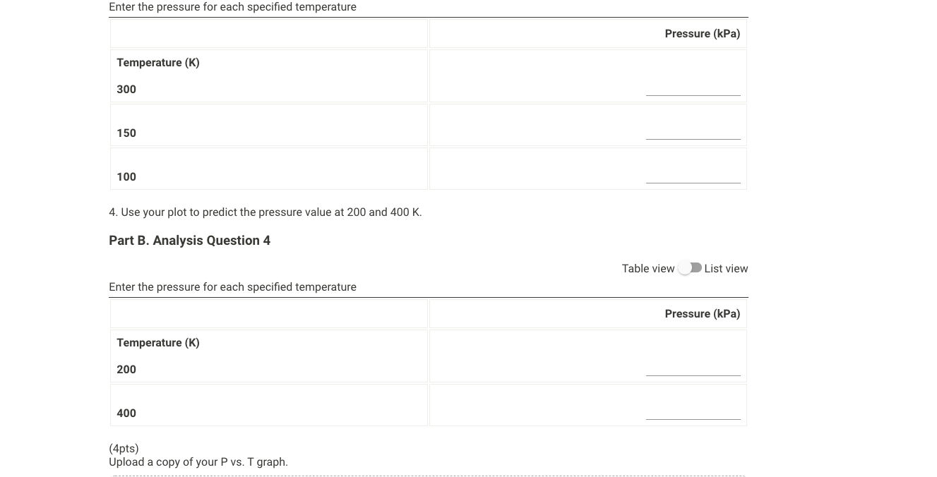 Enter the pressure for each specified temperature | Chegg.com