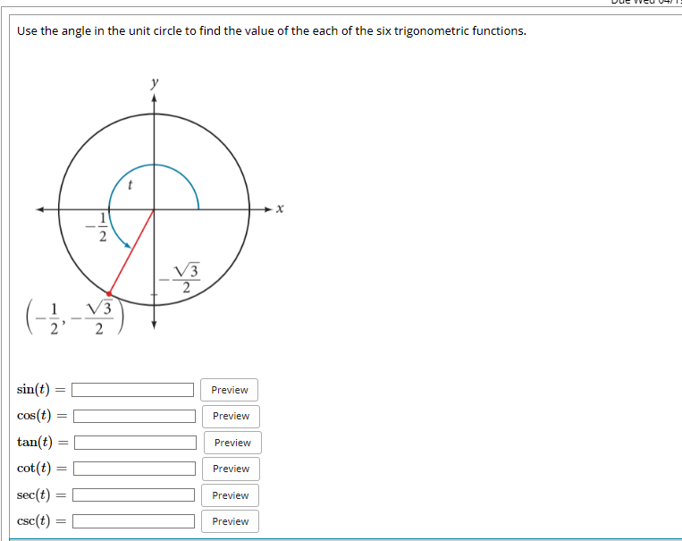 Solved Use the angle in the unit circle to find the value of | Chegg.com