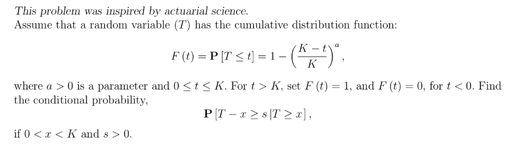 Solved This problem was inspired by actuarial science. | Chegg.com