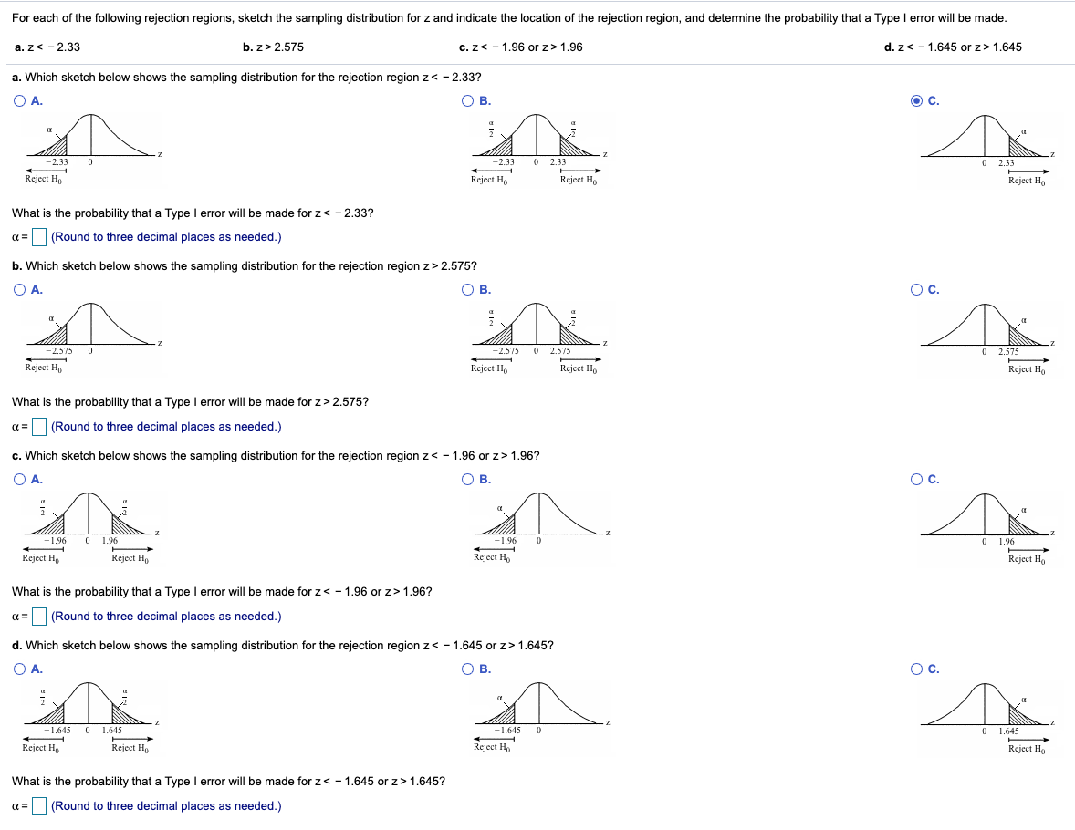 Solved For each of the following rejection regions, sketch | Chegg.com