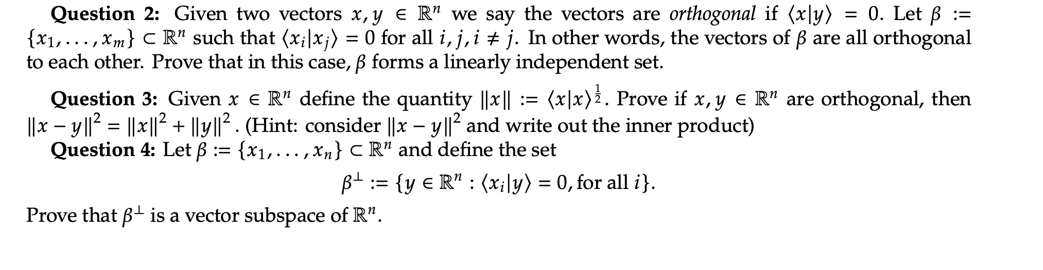 Solved Question 2 Given Two Vectors Xy∈rn We Say The 