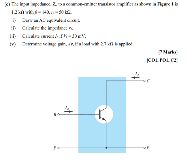 Solved (c) The input impedance, Zi, to a common-emitter | Chegg.com
