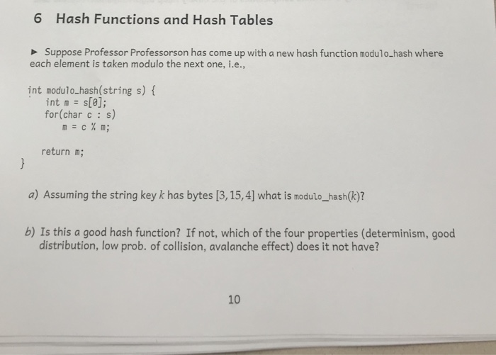 Solved 6 Hash Functions and Hash Tables Suppose Professor | Chegg.com