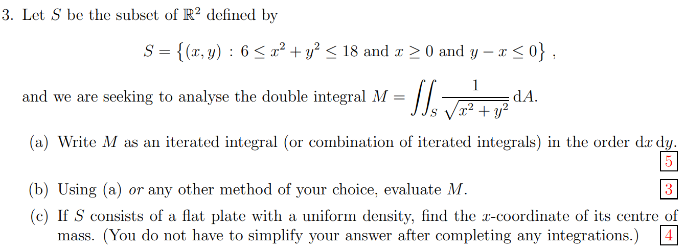 Solved 3. Let S be the subset of R2 defined by S = {(x, y) : | Chegg.com