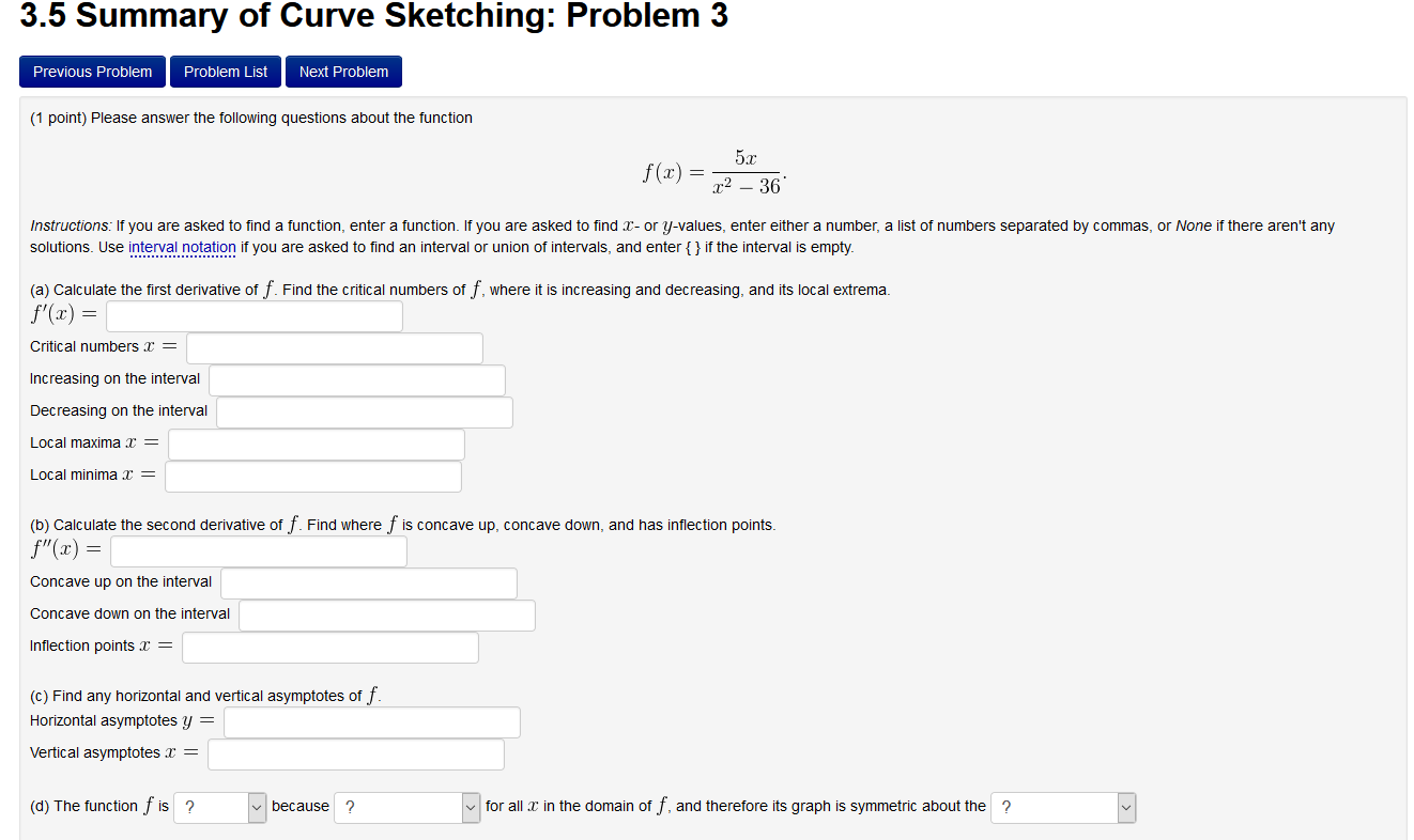 Solved 3.5 Summary of Curve Sketching: Problem 3 Previous | Chegg.com