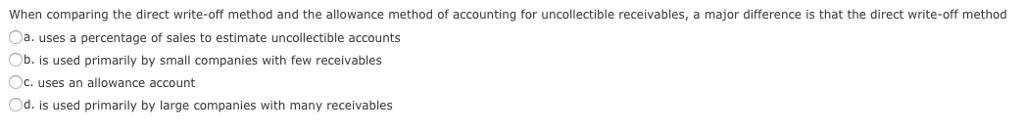 Solved When comparing the direct write-off method and the | Chegg.com