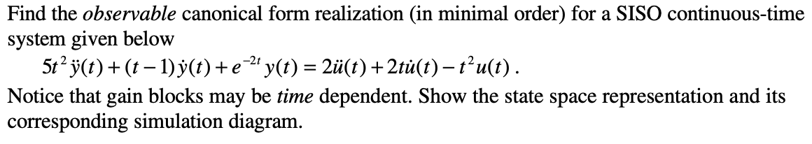 Solved Find the observable canonical form realization (in | Chegg.com