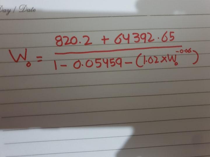 Solved Solve this equation to estimate the value of W0. Use | Chegg.com