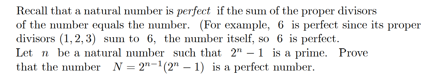 Solved Recall that a natural number is perfect if the sum of | Chegg.com