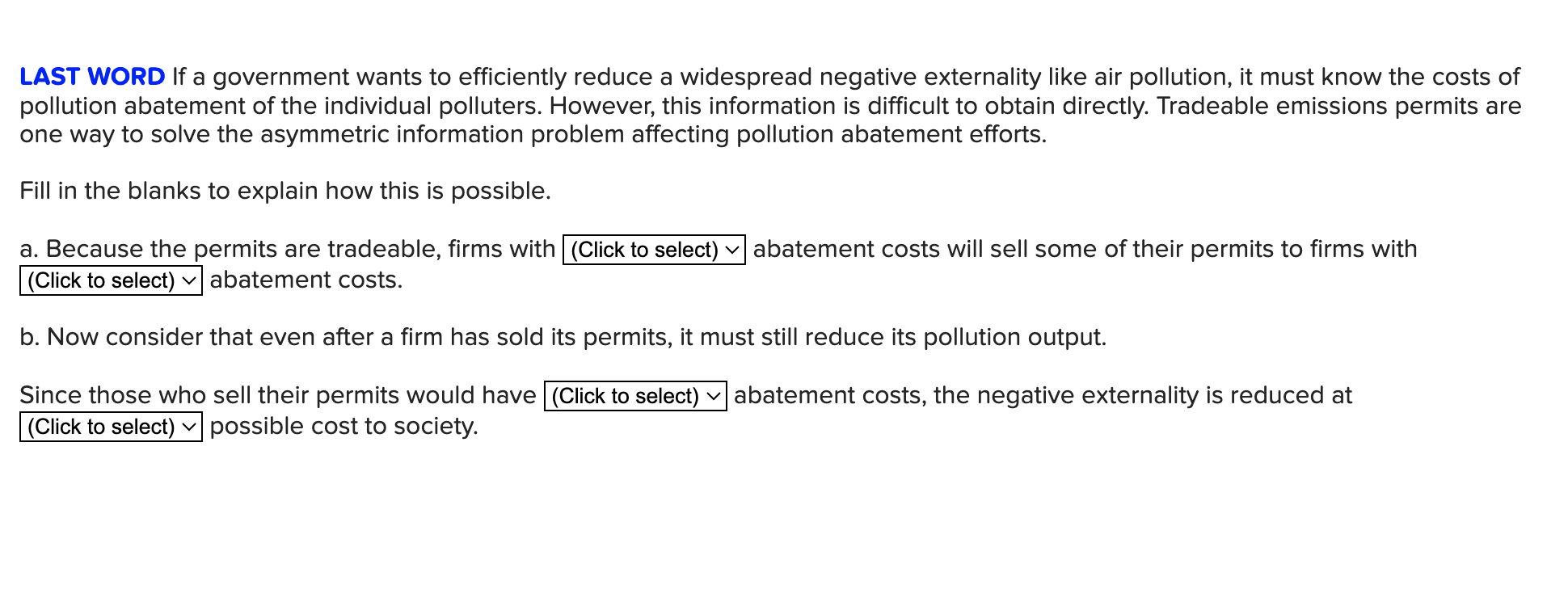 Solved LAST WORD If a government wants to efficiently reduce | Chegg.com