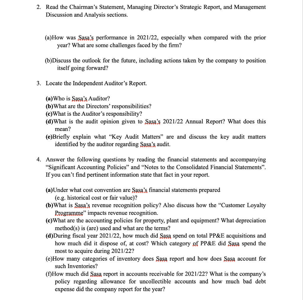 2. Read the Chairman's Statement, Managing Director's | Chegg.com