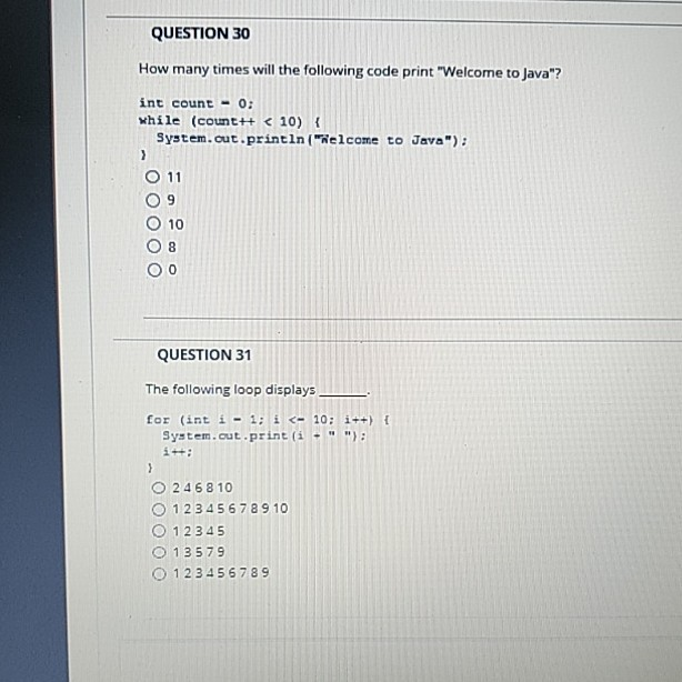 Solved QUESTION 30 How many times will the following code | Chegg.com