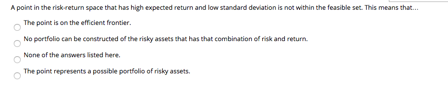 Solved A point in the risk-return space that has high | Chegg.com