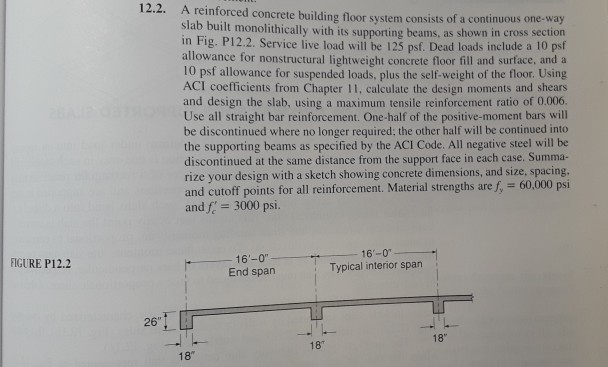 Solved 12.2. A reinforced concrete building floor system | Chegg.com