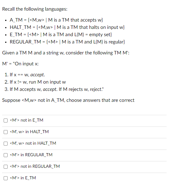 Solved . Recall the following languages: A_TM = {M is a TM | Chegg.com
