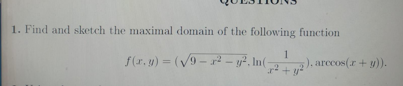 Solved 1. Find and sketch the maximal domain of the | Chegg.com
