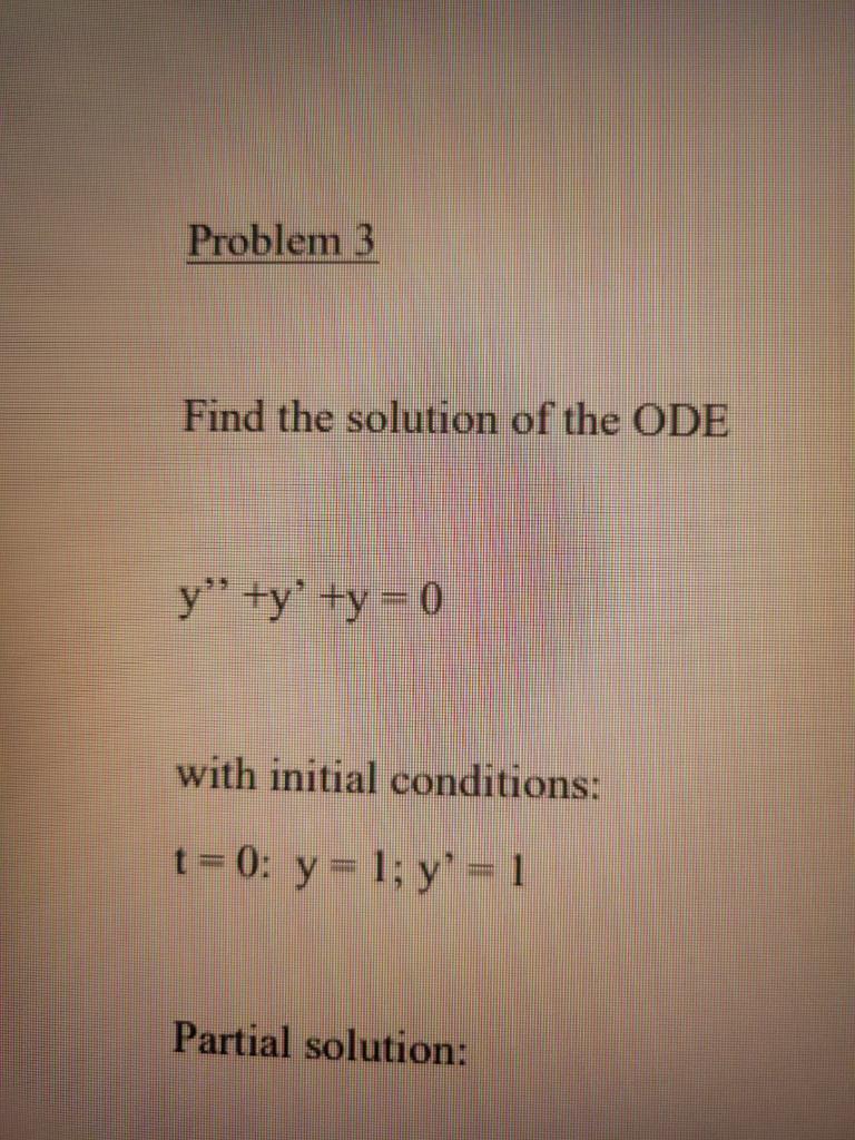 Solved Find the solution of the ODE y′′+y′+y=0 with initial | Chegg.com