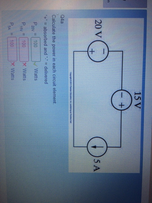 Solved Calculate the power in each circuit element. " + " = | Chegg.com