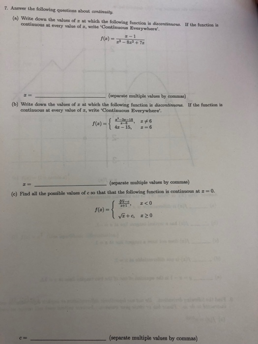 Solved 7. Answer the following questions about continuity. | Chegg.com