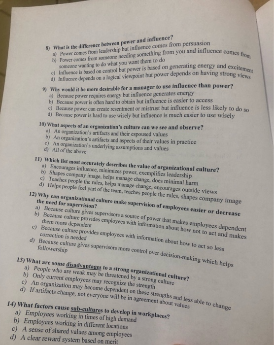 Solved What is the difference between power and influence? | Chegg.com