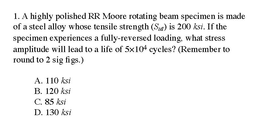 Solved 1. A highly polished RR Moore rotating beam specimen | Chegg.com