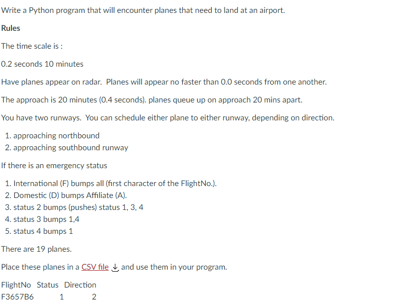 Write a Python program that will encounter planes | Chegg.com