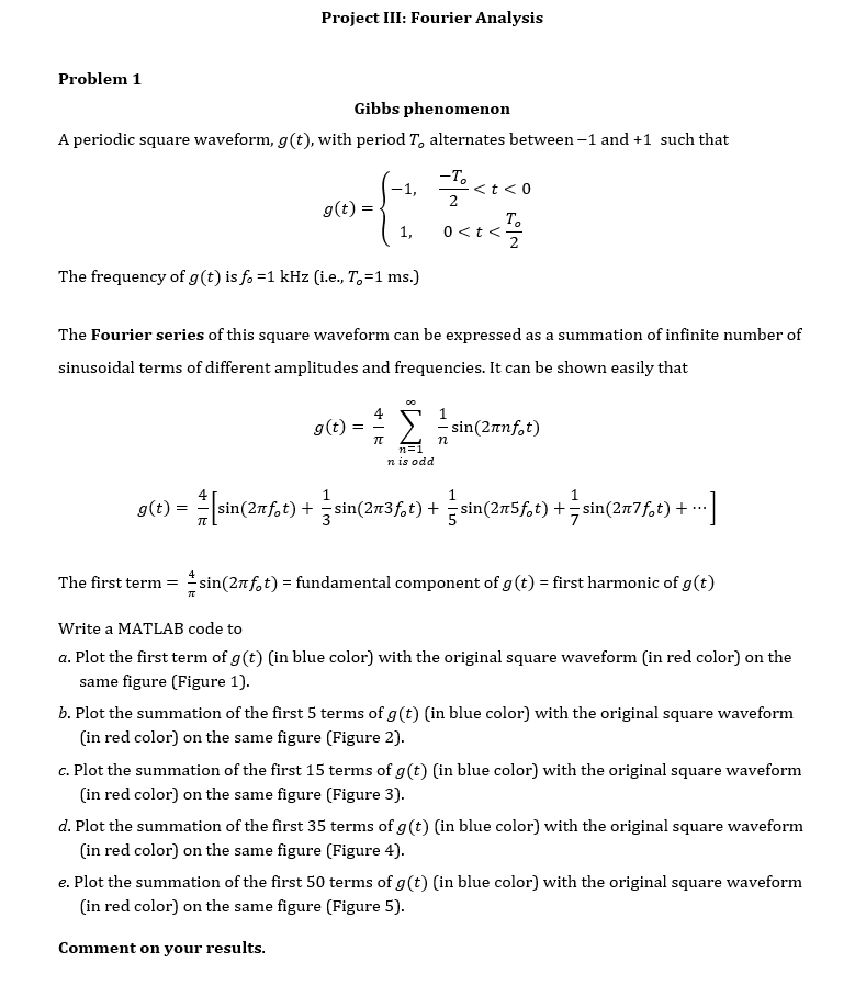 Solved Project III: Fourier Analysis Problem 1 Gibbs | Chegg.com