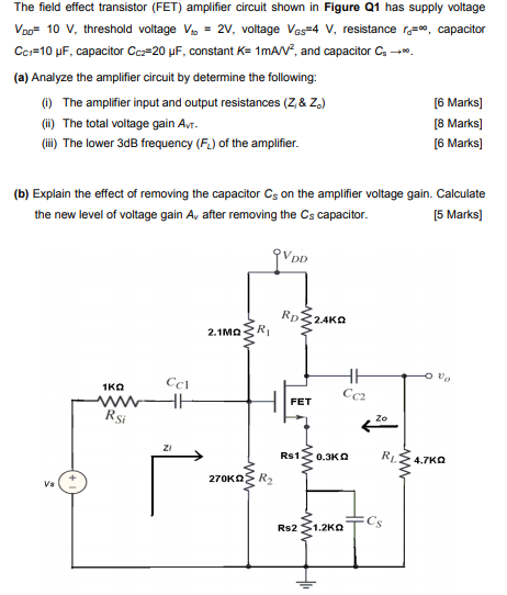 Solved The field effect transistor (FET) amplifier circuit | Chegg.com
