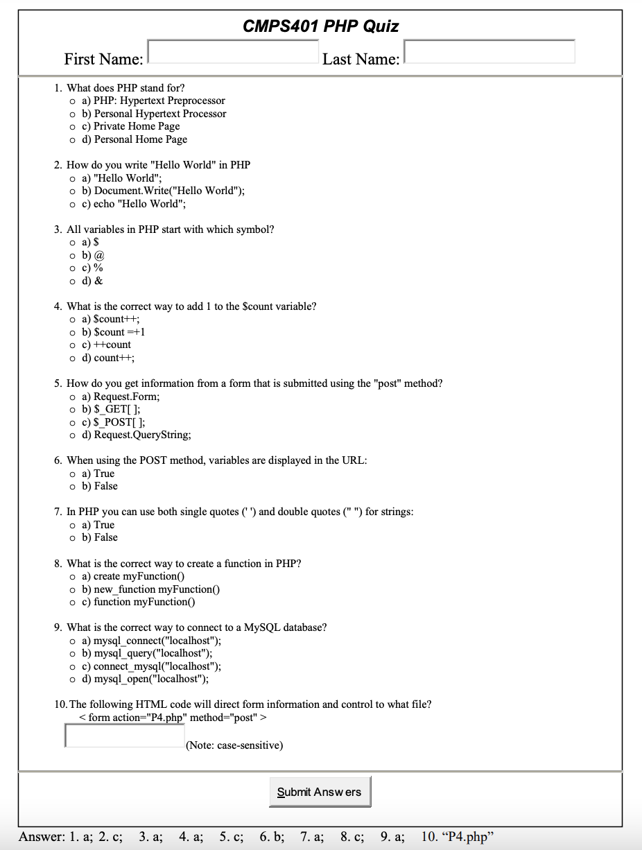 Solved Write a PHP program (P4.php) and create a HTML | Chegg.com