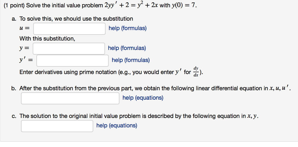 Solved (1 point) Solve the initial value problem 2yy , + | Chegg.com