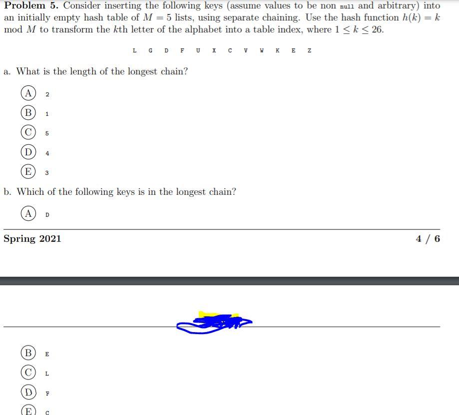 Solved Problem 5. Consider inserting the following keys | Chegg.com Solved Problem 5. Consider inserting the following keys | Chegg.com