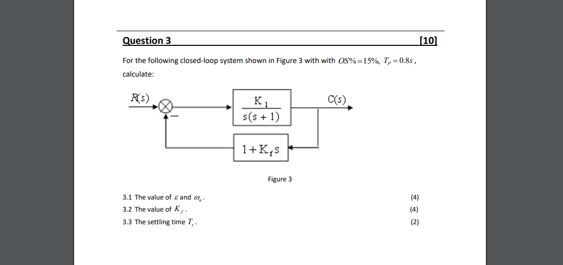 Solved Question 3 (10) For the following closed-loop system | Chegg.com