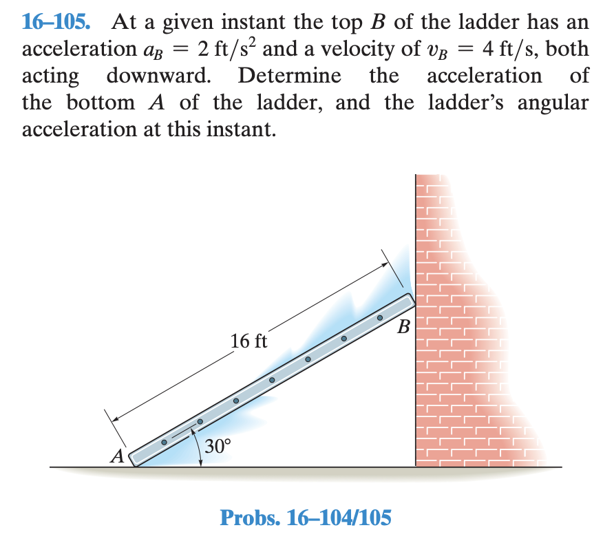 Solved 16-105. At a given instant the top B of the ladder | Chegg.com