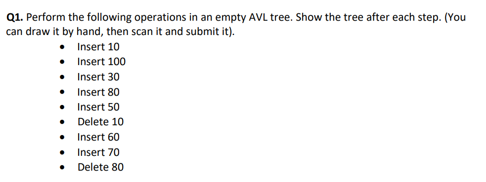 Solved 0 Q1. Perform the following operations in an empty | Chegg.com