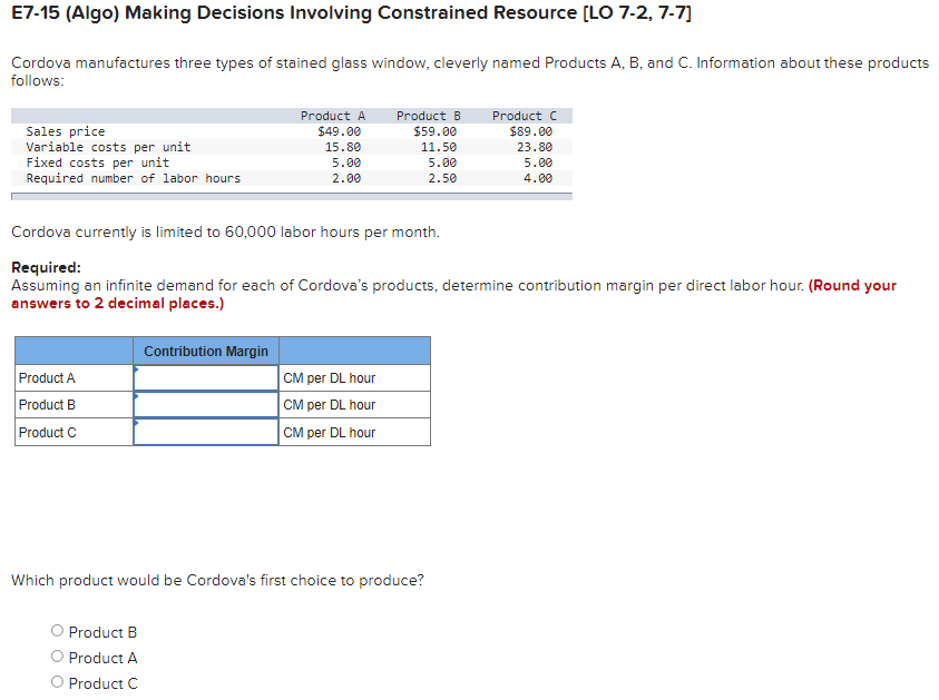 Solved E7-15 (Algo) Making Decisions Involving Constrained | Chegg.com