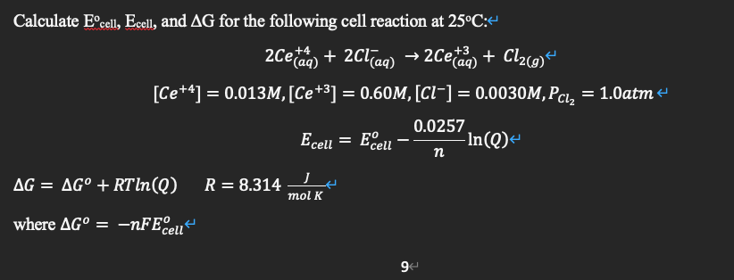 Solved +4 +3 Calculate Eºcell, Ecell, and AG for the | Chegg.com