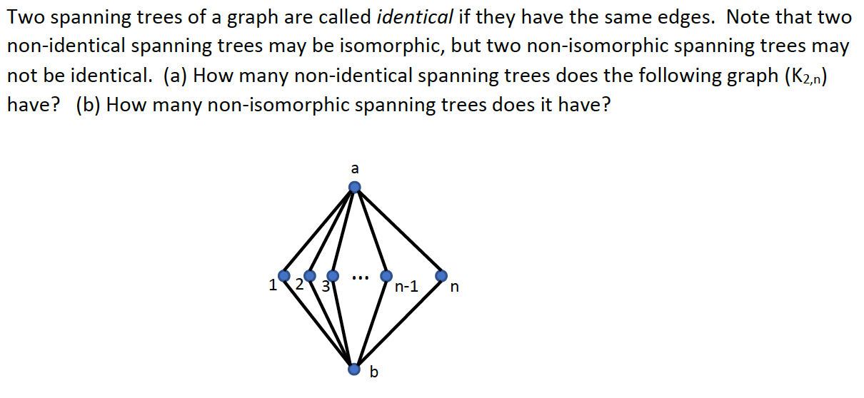 Solved Two spanning trees of a graph are called identical if | Chegg.com