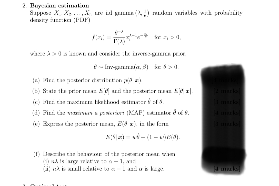 Solved Bayesian estimation Suppose X1,X2,…,Xn are iid gamma | Chegg.com