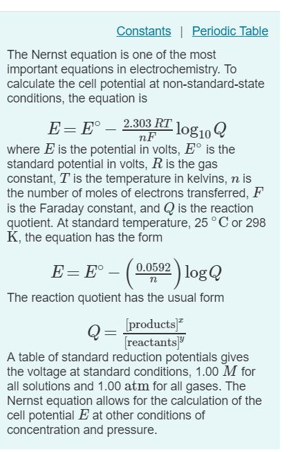 Solved Constants Periodic Table The Nernst equation is one | Chegg.com